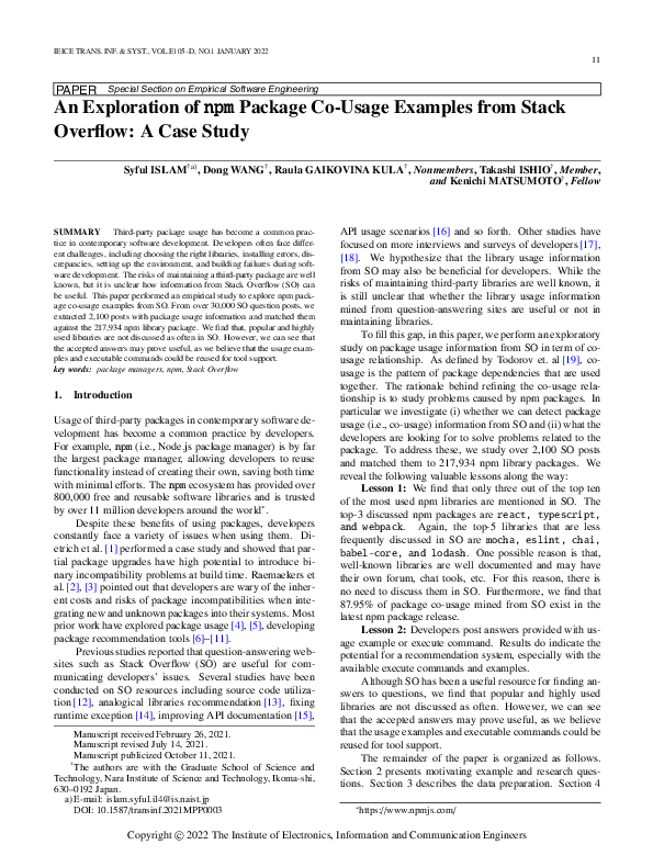 (PDF) An Exploration of npm Package Co-Usage Examples from Stack Overflow: A Case Study