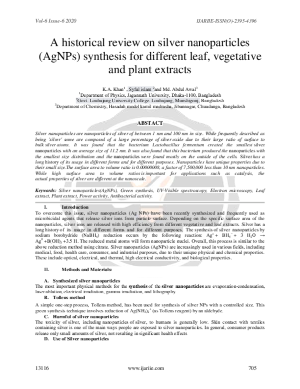(PDF) A historical review on silver nanoparticles (AgNPs) synthesis for different leaf ...