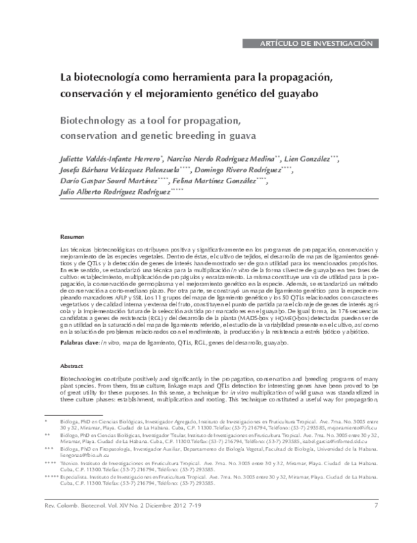 (PDF) Biotechnology as a tool for propagation, conservation and genetic ...