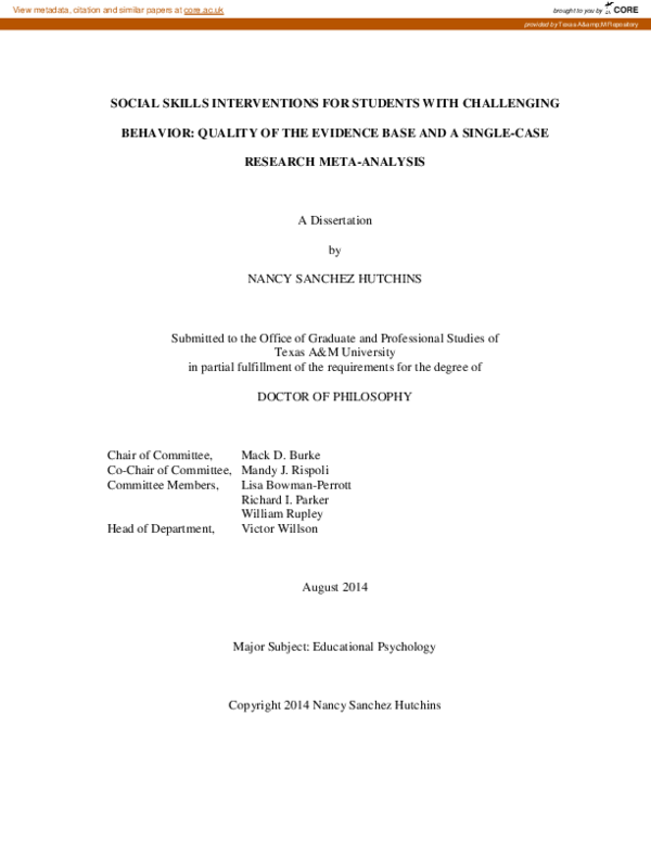 (PDF) Social Skills Interventions for Students With Challenging Behavior