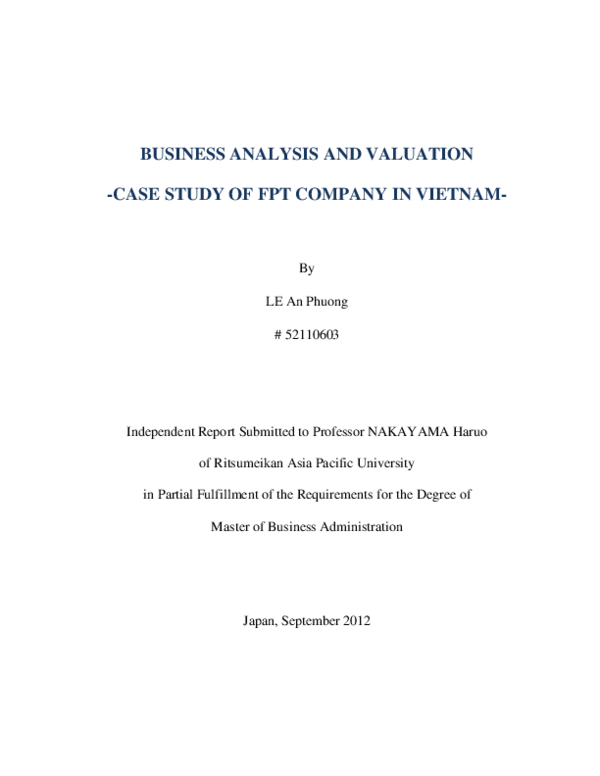 (PDF) Business Analysis and Valuation -Case Study of FPT Company in Vietnam