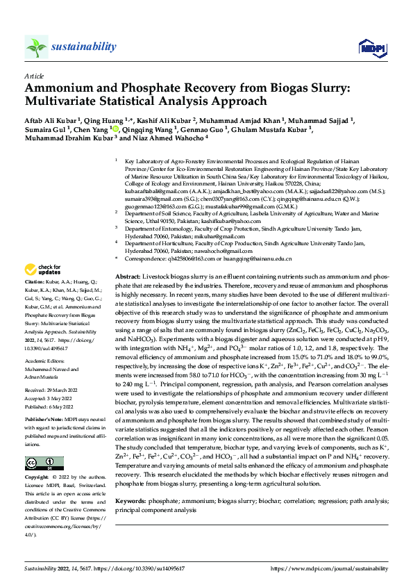 (PDF) Ammonium and Phosphate Recovery from Biogas Slurry: Multivariate ...