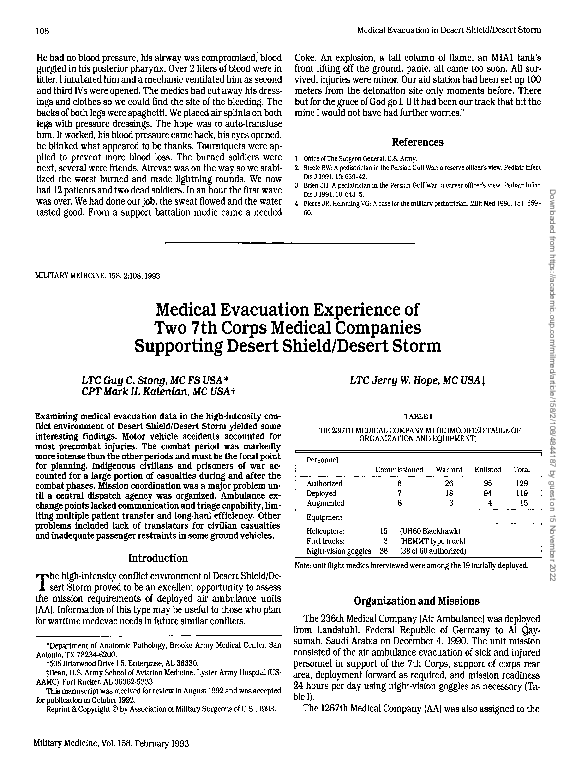 (PDF) Medical Evacuation Experience of Two 7th Corps Medical Companies ...