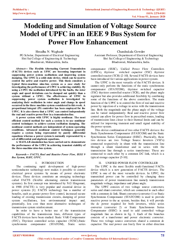Pdf Modeling And Simulation Of Voltage Source Model Of Upfc In An