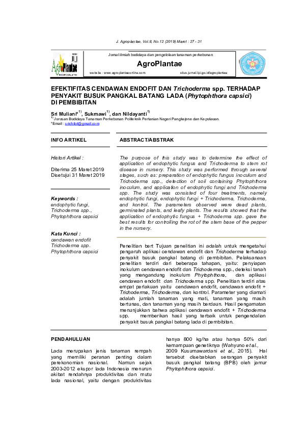 (PDF) Efektifitas Cendawan Endofit Dan Trichoderma Spp. terhadap ...