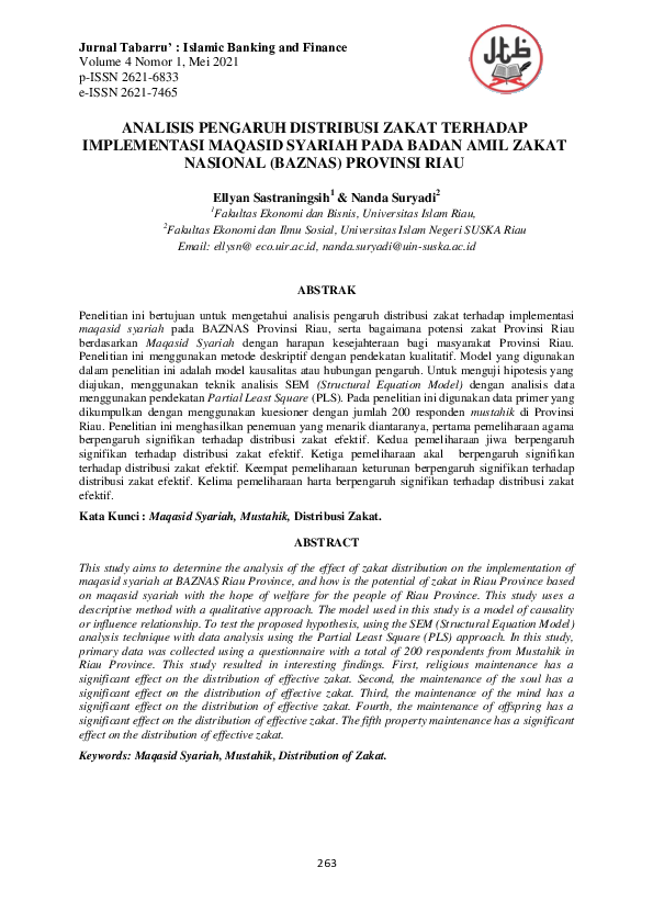 (PDF) Analisis Pengaruh Distribusi Zakat Terhadap Implementasi Maqasid Syariah Pada Baznas ...