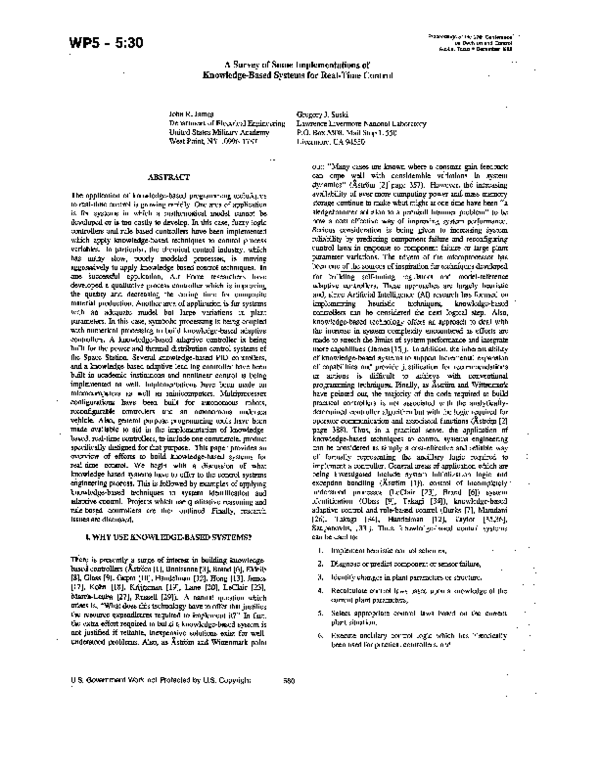 (PDF) A survey of some implementations of knowledge-based systems for real-time control