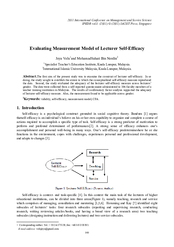 (PDF) Evaluating measurement model of lecturer self-efficacy