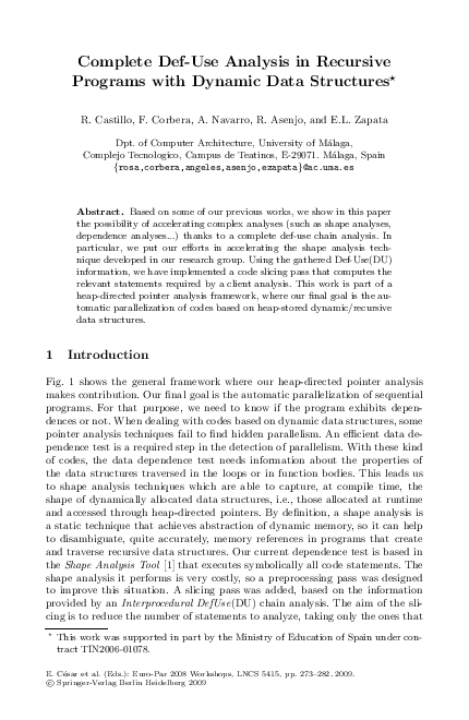 (PDF) Complete Def-Use analysis in recursive programs with dynamic data structures | Ruth ...