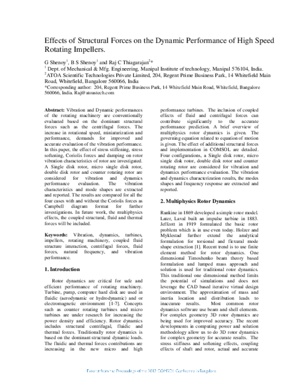 (PDF) Effects of Structural Forces on the Dynamic Performance of High Speed Rotating Impellers