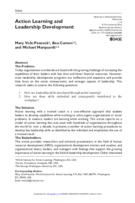 (PDF) Action Learning and Leadership Development