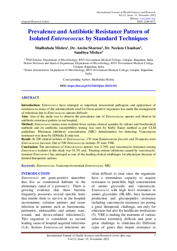 Pdf Prevalence And Antibiotic Resistance Pattern Of Isolated