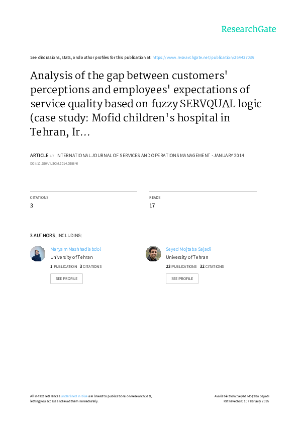 (PDF) Analysis of the gap between customers' perceptions and employees' expectations of service ...
