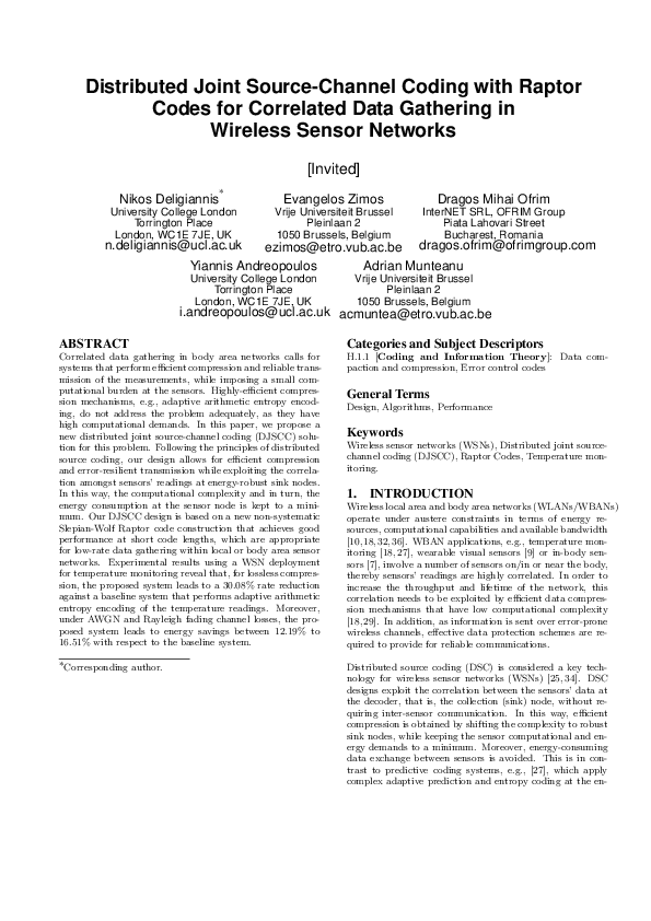(PDF) Distributed Joint Source-Channel Coding with Raptor Codes for Correlated Data Gathering in ...
