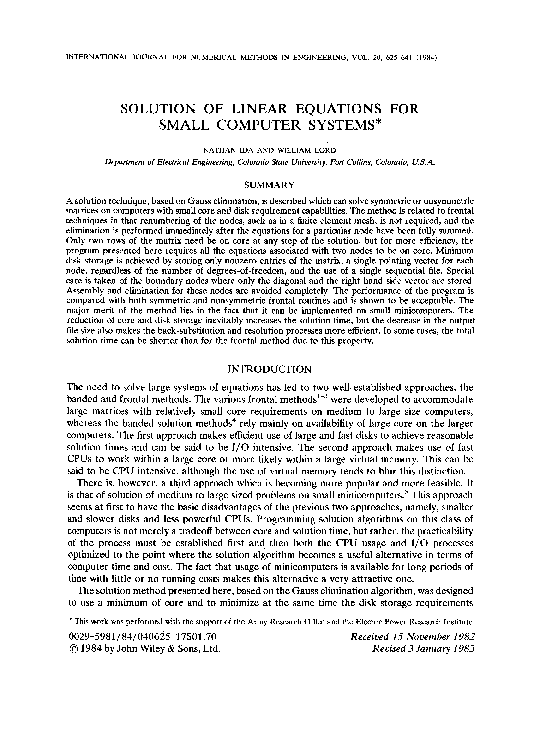 (PDF) Solution of linear equations for small computer systems