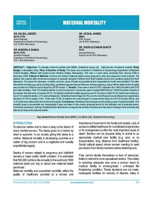 (PDF) Maternal Mortality