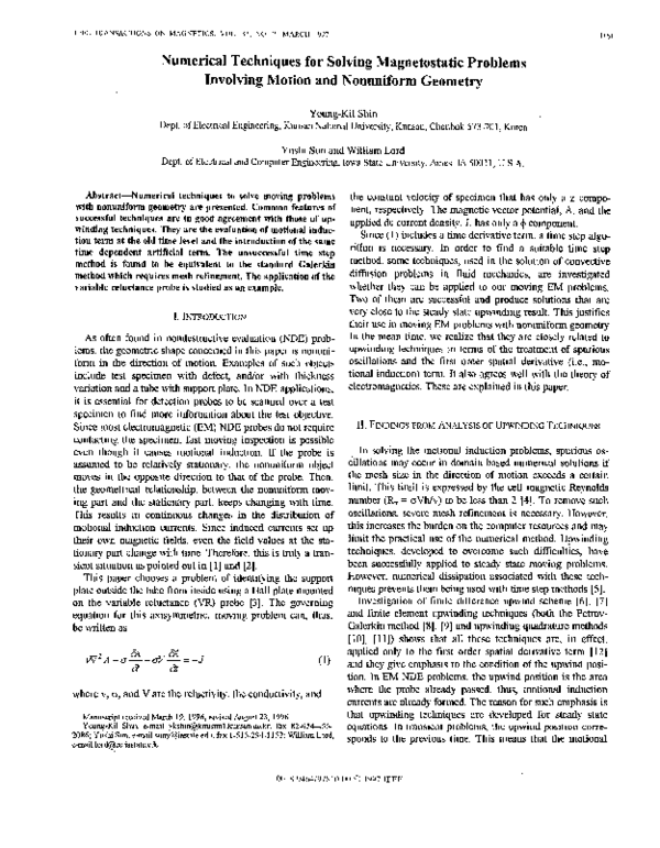(PDF) Numerical techniques for solving magnetostatic problems involving motion and nonuniform ...