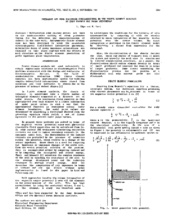 (PDF) Impedance and mesh structure considerations in the finite element analysis of Eddy current ...