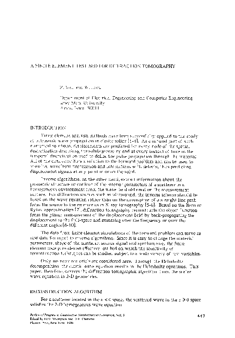 Pdf A Finite Element Test Bed For Diffraction Tomography William