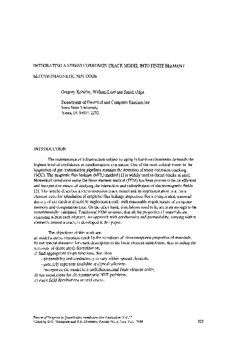 Integrating A Stress Corrosion Crack Model Into Finite Element