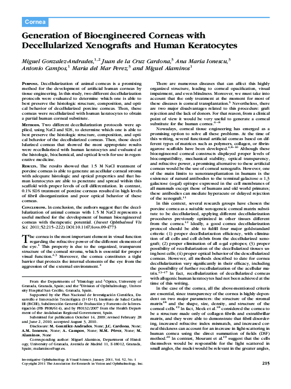 (PDF) Generation of Bioengineered Corneas with Decellularized ...