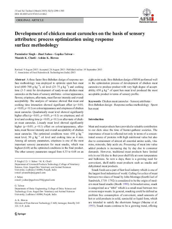 (PDF) Development of chicken meat caruncles on the basis of sensory ...