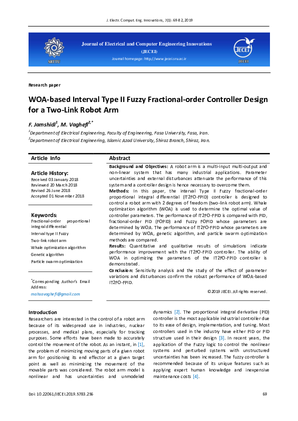 Pdf Woa Based Interval Type Ii Fuzzy Fractional Order Controller