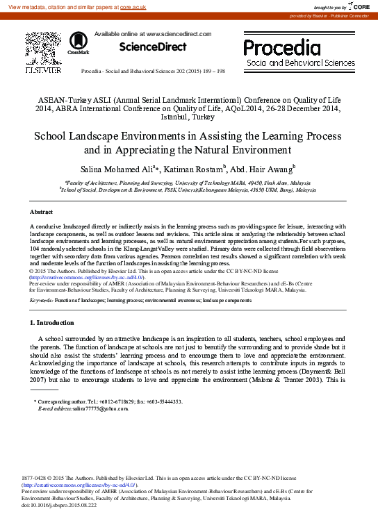 (PDF) School Landscape Environments in Assisting the Learning Process ...