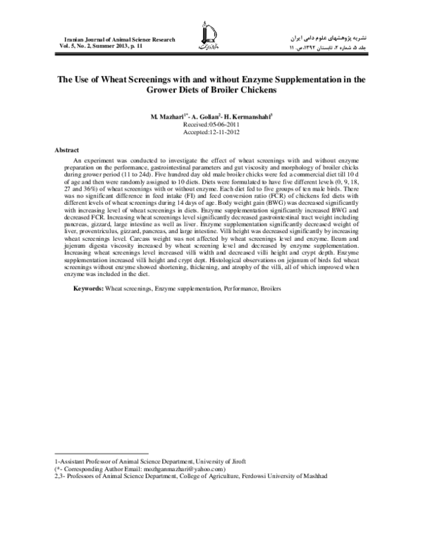 (PDF) The Use of Wheat Screenings with and without Enzyme ...