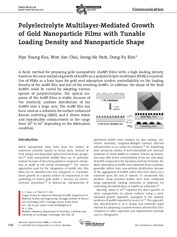 (PDF) Polyelectrolyte Multilayer-Mediated Growth of Gold Nanoparticle ...