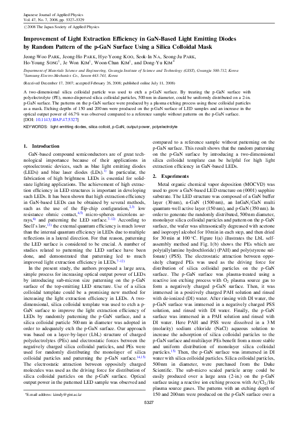 (PDF) Improvement of Light Extraction Efficiency in GaN-Based Light Emitting Diodes by Random ...