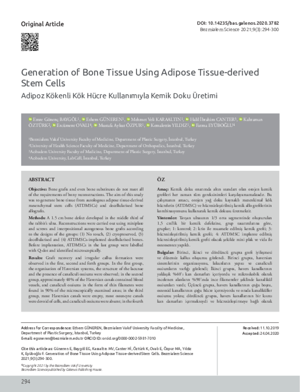 (PDF) Generation of Bone Tissue Using Adipose Tissue-derived Stem Cells