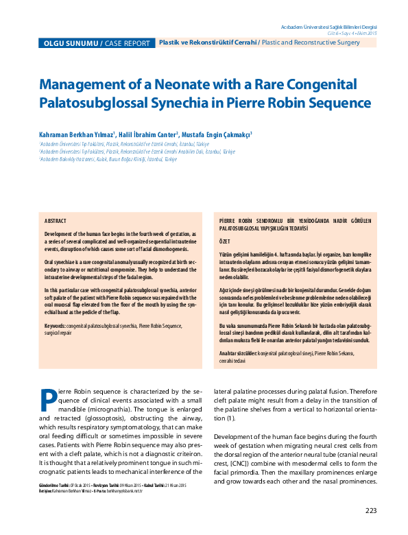 (PDF) Management of a Neonate with a Rare Congenital Palatosubglossal ...