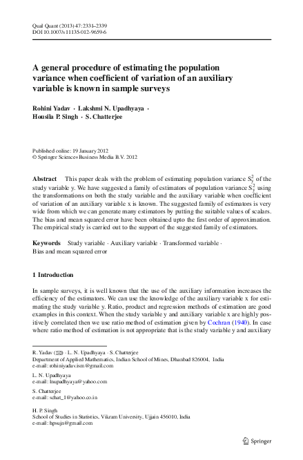 (PDF) Estimating Population Variance with Auxiliary Info