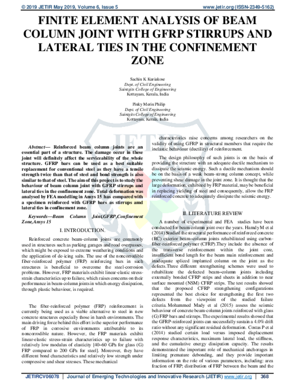 Pdf Finite Element Analysis Of Beam Column Joint With Gfrp Stirrups And Lateral Ties In The