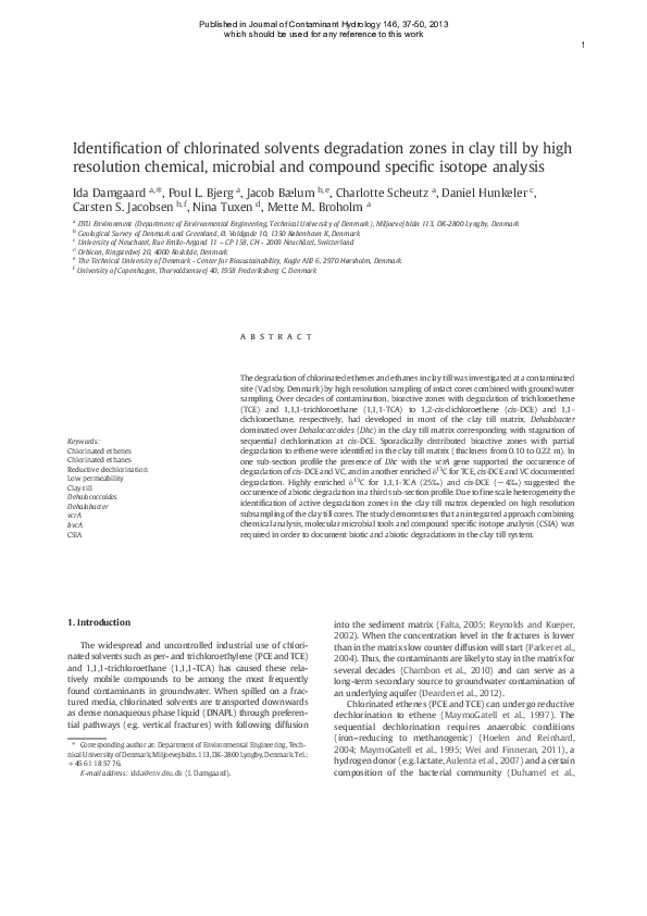 (PDF) Identification of chlorinated solvents degradation zones in clay ...