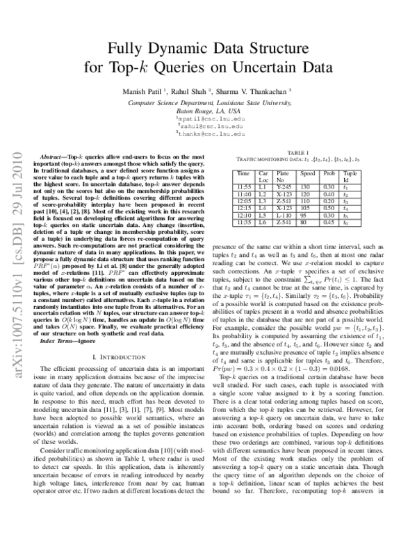 (PDF) Dynamic Data Structure for Top-k Uncertain Queries