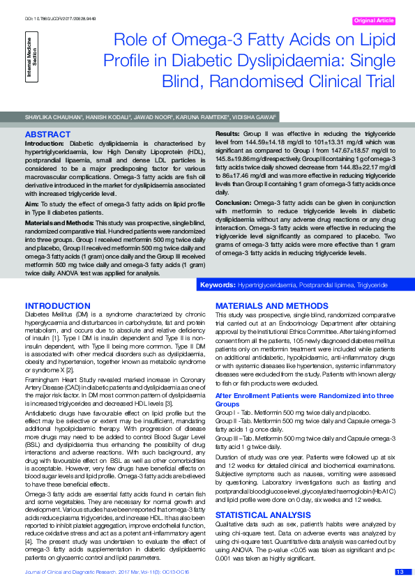 (PDF) Role of Omega-3 Fatty Acids on Lipid Profile in Diabetic ...