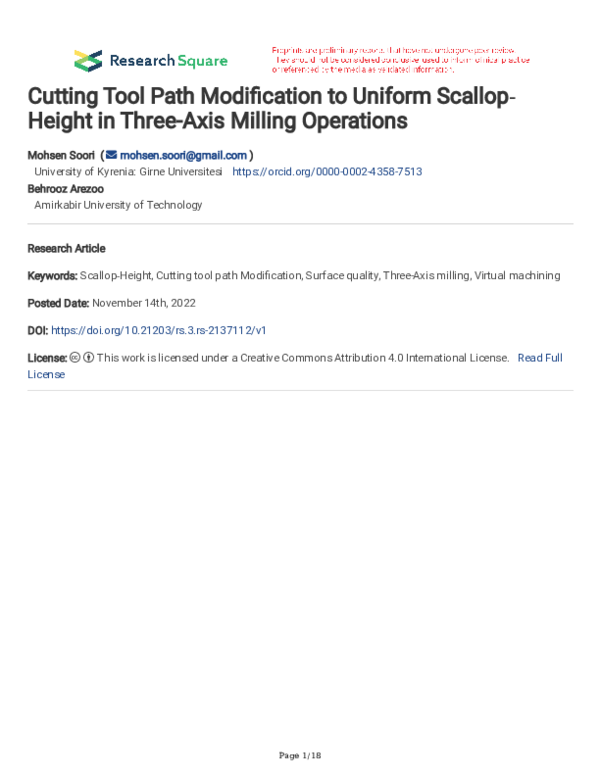 (PDF) Cutting Tool Path Modi cation to Uniform Scallop-Height in Three-Axis Milling Operations