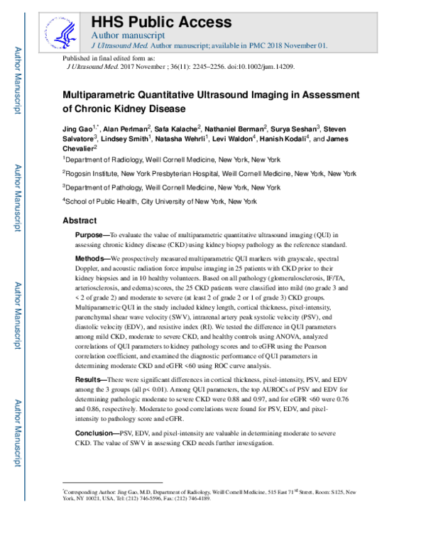 (PDF) Multiparametric Quantitative Ultrasound Imaging in Assessment of Chronic Kidney Disease
