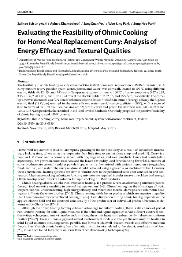 (PDF) Evaluating the Feasibility of Ohmic Cooking for Home Meal ...