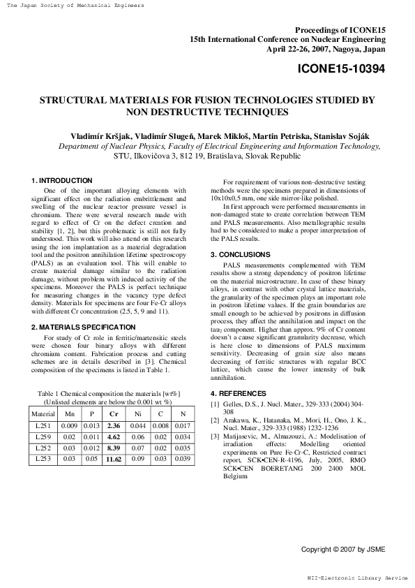 (PDF) ICONE15-10394 Structural Materials for Fusion Technologies ...