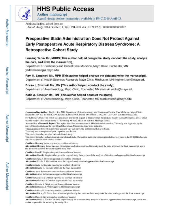 (PDF) Preoperative statin administration does not protect against early ...