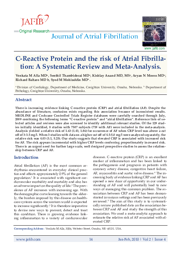 (PDF) C-Reactive Protein and the risk of Atrial Fibrillation: A ...