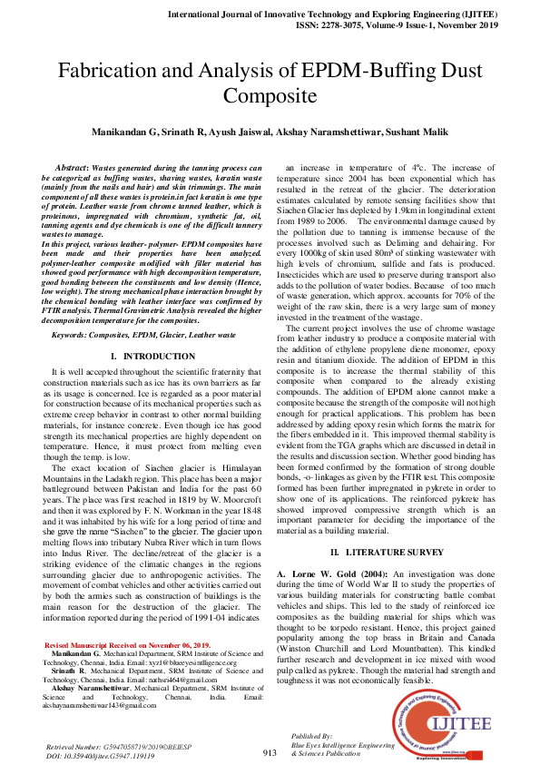 (PDF) Fabrication and Analysis of EPDM-Buffing Dust Composite