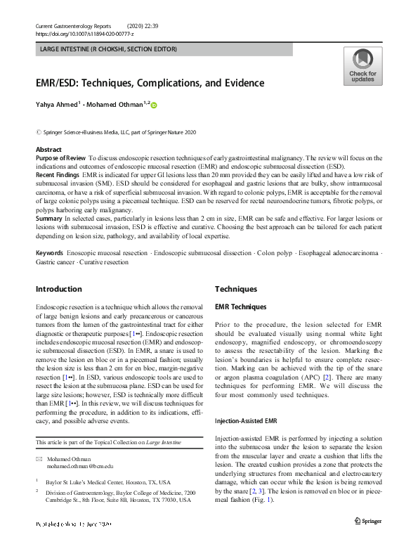 (PDF) EMR/ESD: Techniques, Complications, and Evidence
