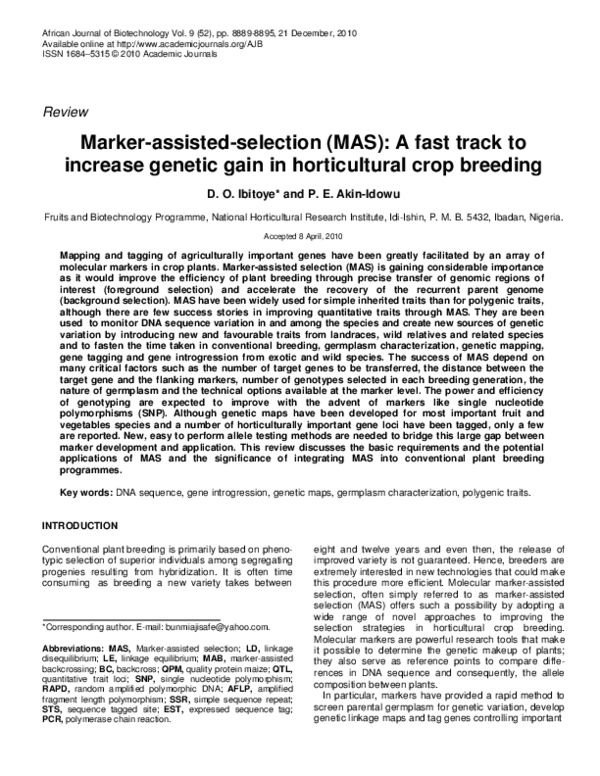 (PDF) Marker-assisted-selection (MAS): A fast track to increase genetic ...