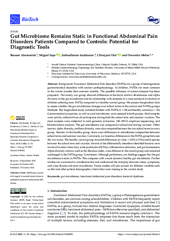 (PDF) Gut Microbiome Remains Static in Functional Abdominal Pain ...