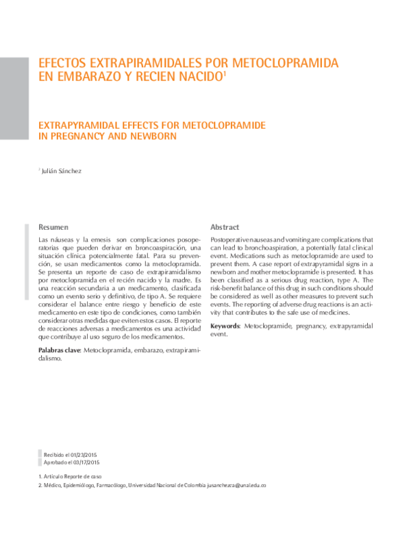 (PDF) Efectos extrapiramidales por metoclopramida en embarazo y recien ...