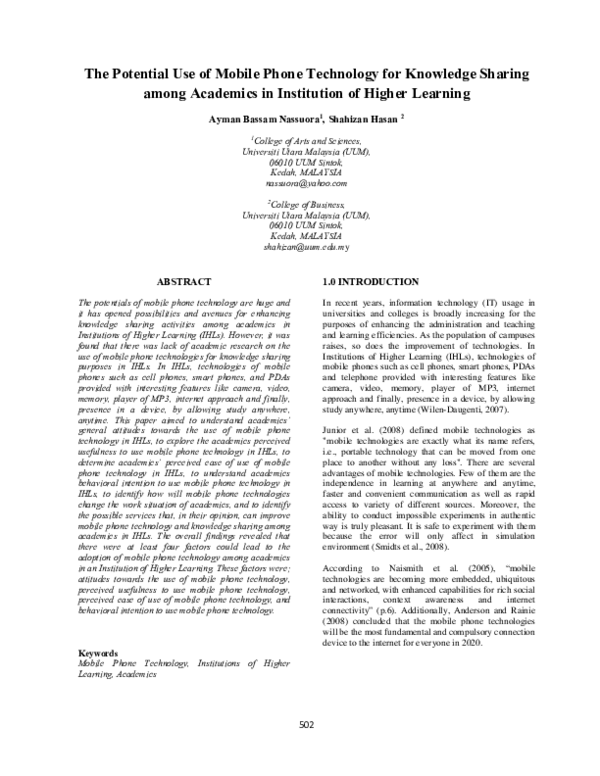 (PDF) The potential use of mobile phone technology for knowledge ...